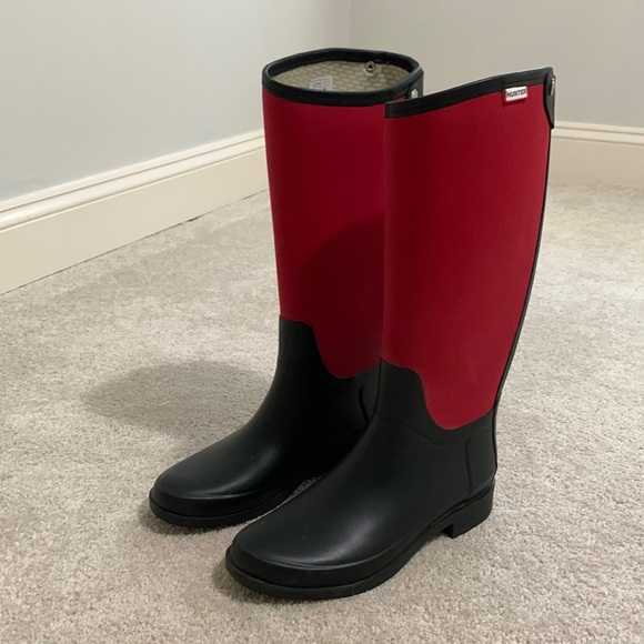 Hunter | Shoes | Hunter Rain Boots Red And Black With Zipper Design ...